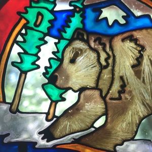 Alaska | Art | Alaska Bear Fish Vibrant Stained Glass Art Vintage ...